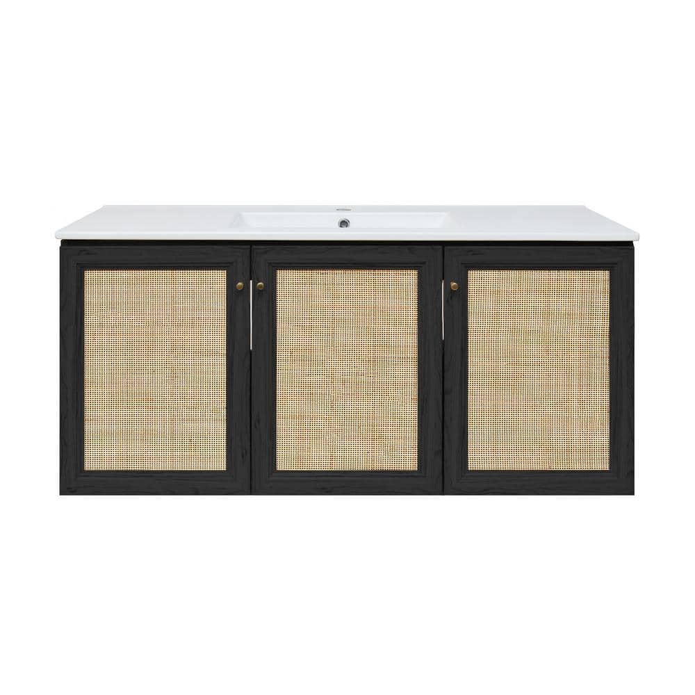 Swiss Madison Classe 48 in. Wall-Mounted Bath Vanity in Black Oak with ...