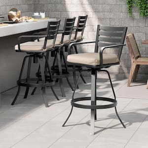 Pellebant Swivel Cast Aluminum Outdoor Bar Stool with Sunbrella Echo ...