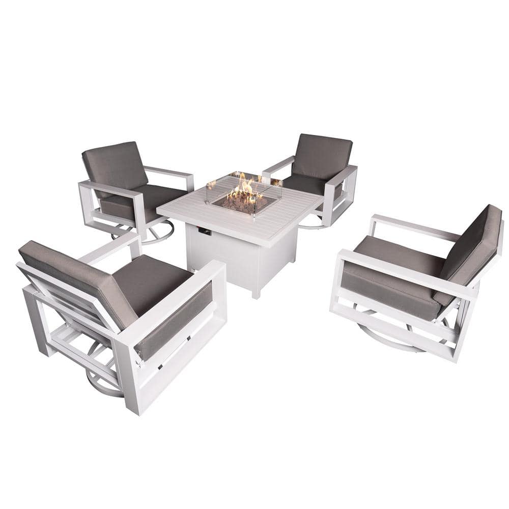 PATIOPTION 5-Piece Aluminum Patio Conversation Set with White 41.34 in ...