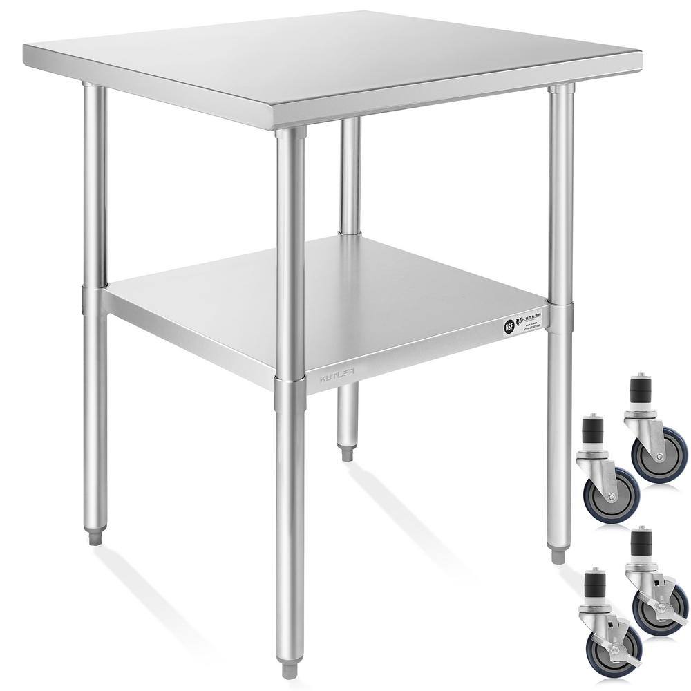 30 in. x 30 in. Stainless Steel Kitchen Prep Table with Bottom Shelf ...