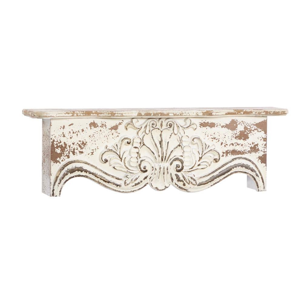 Litton Lane 28 in. x 9 in. Brown 1 Shelf Wood Scroll Wall Shelf 18159 ...