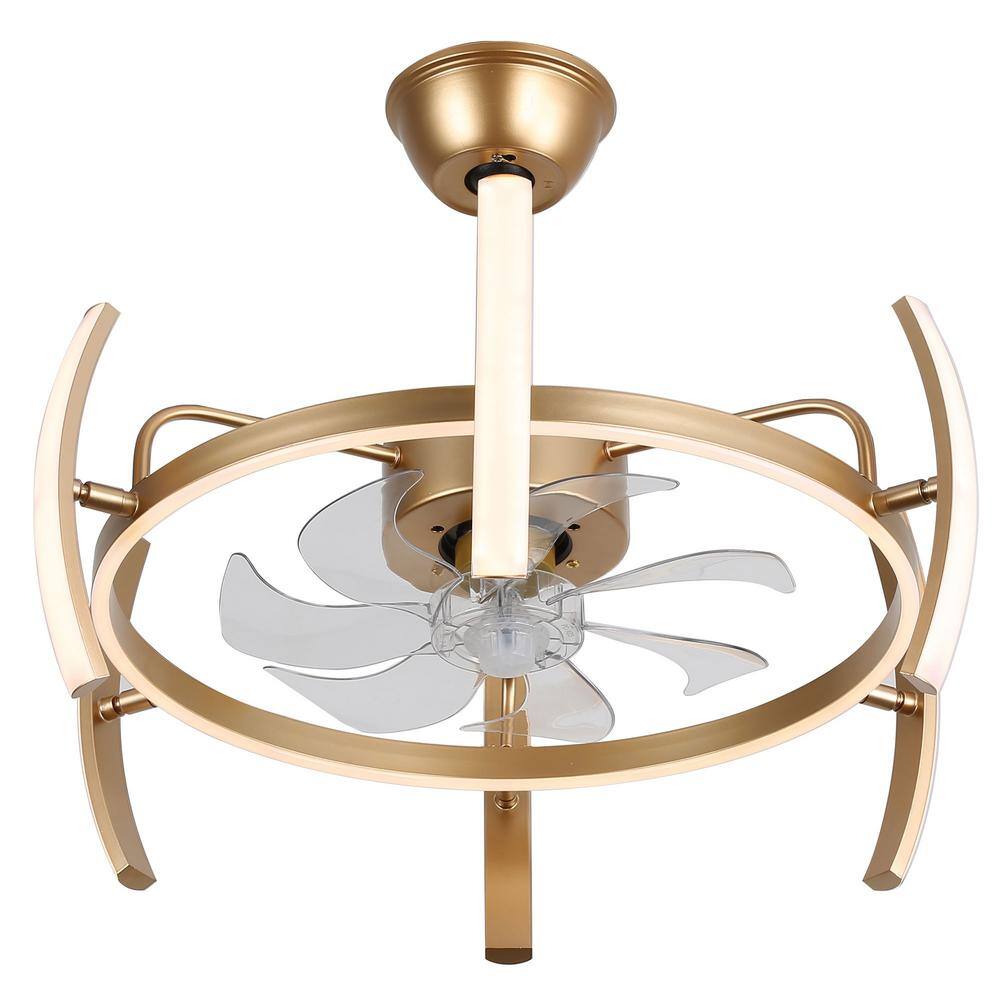Bella Depot 24 in. Indoor DIY Shade Gold Dimmable Ceiling Fan with LED ...