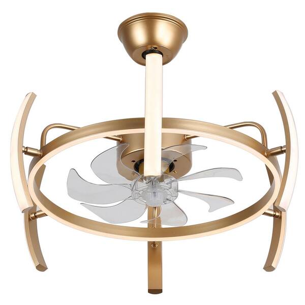 Bella Depot 24 in. Indoor DIY Shade Gold Dimmable Ceiling Fan with LED ...