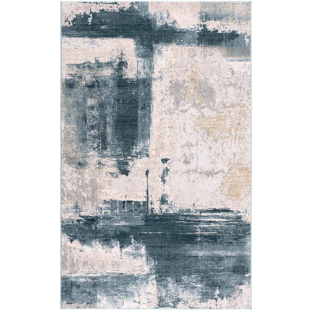 Rug Branch Silvia Cream Blue 9 ft. x 12 ft. 3 in. Modern Distressed ...