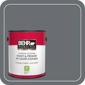 BEHR PREMIUM PLUS 1 qt. #PPF-49 Platinum Gray Semi-Gloss Enamel Low ...