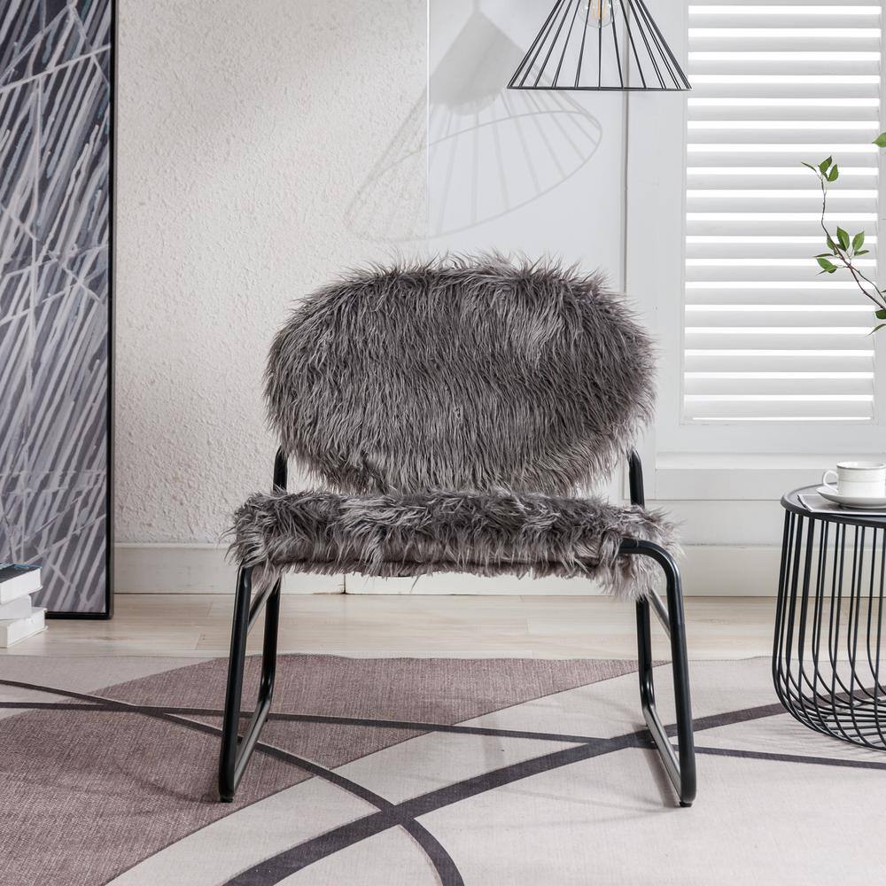 HOMEFUN Modern Industrial Gray Plush Slant Chair Industrial Accent ...
