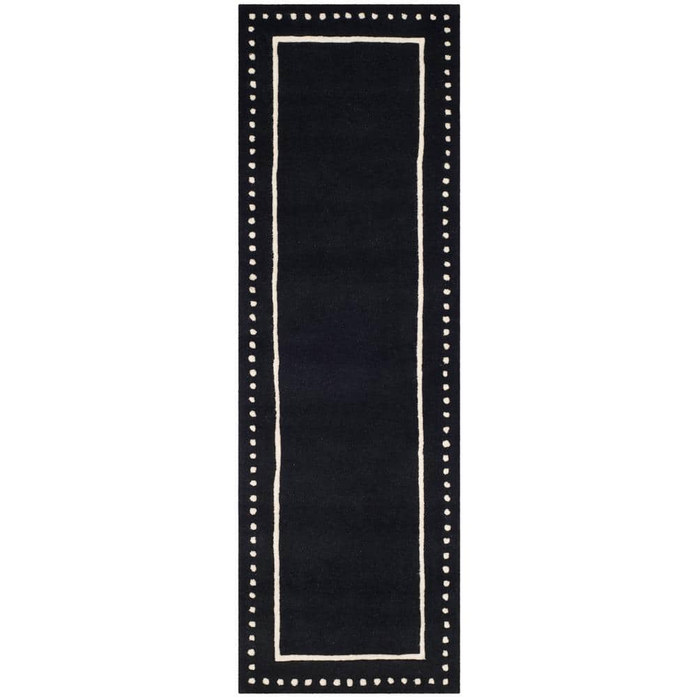SAFAVIEH Bella Black/Ivory 2 ft. x 13 ft. Dotted Border Runner Rug ...