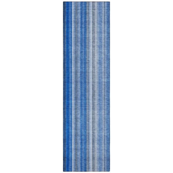 HomeRoots Blue 2 ft. x 8 ft. Woven Striped Runner Indoor/Outdoor Area ...