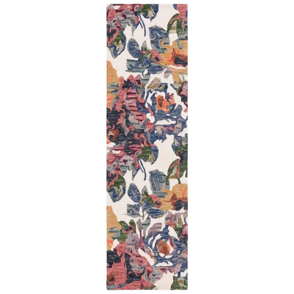 SAFAVIEH Blossom 2 ft. x 8 ft. Ivory/Blue Oversized Abstract Floral ...