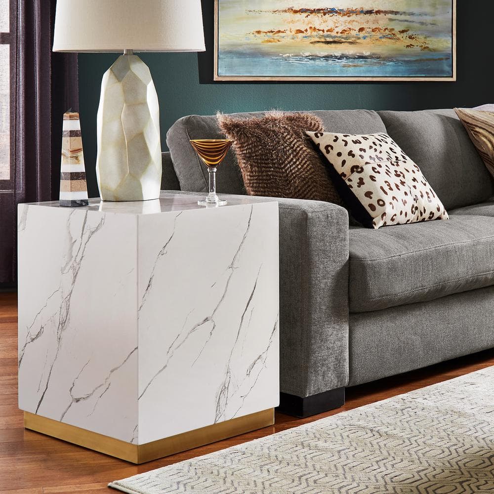 HomeSullivan White Faux Marble End Table With Casters 40402WH-04 - The ...