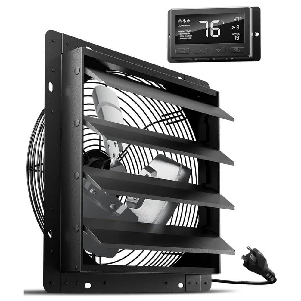 KIWDZFU 14 in. Wall Mounted Attic Fan with Thermostat, Shutter Exhaust ...