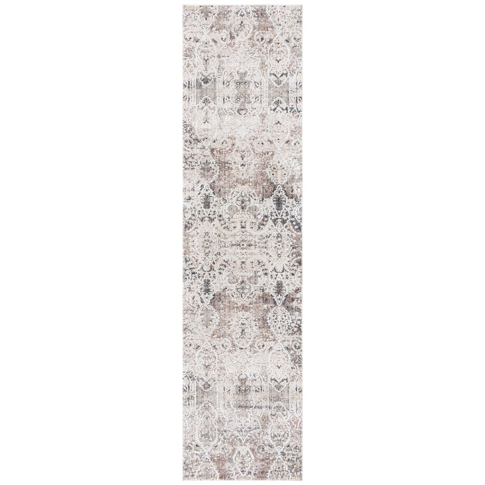 SAFAVIEH Mayflower 2 ft. x 9 ft. Beige/Gray Distressed Ornate Runner ...