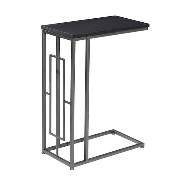 Litton Lane 10 in. Black C-Shaped Large Rectangle Wood End Table with ...