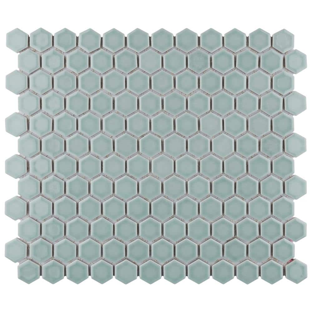 Merola Tile Tribeca 1 in. Hex Glossy Mist 10-1/4 in. x 11-7/8 in ...