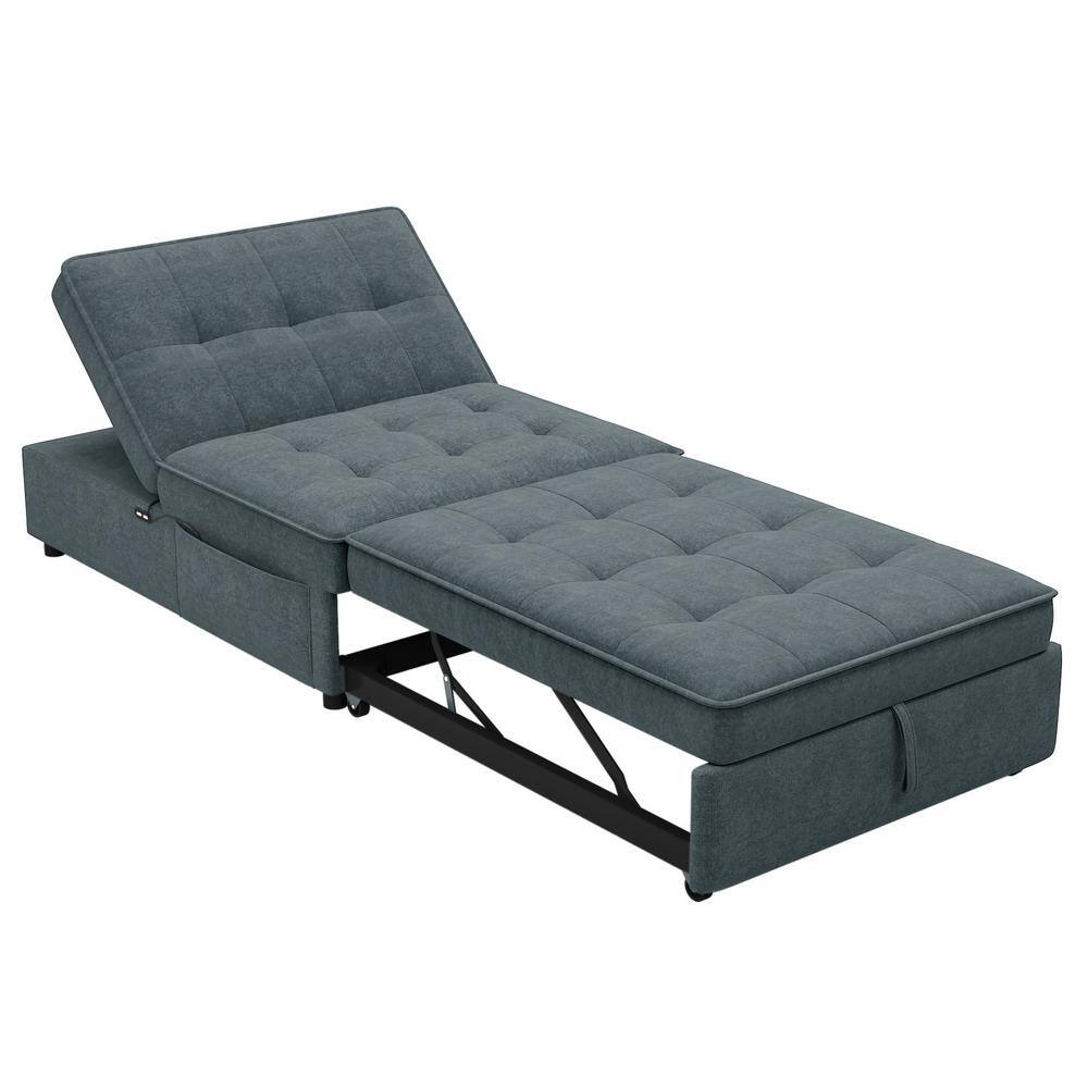Harper & Bright Designs Grayish Deep Blue 4-in-1 Linen Twin Sofa Bed ...