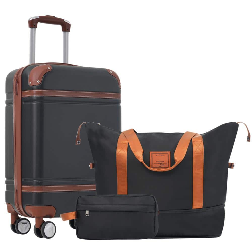 Merax 3-Piece Black ABS Hardshell Double Spinner 20 in. Luggage Set ...