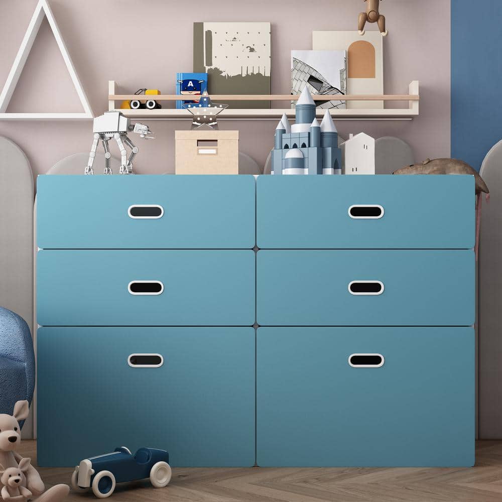 FUFU&GAGA Blue 6-Drawer Double Kid Dresser Nursery Dresser Storage ...