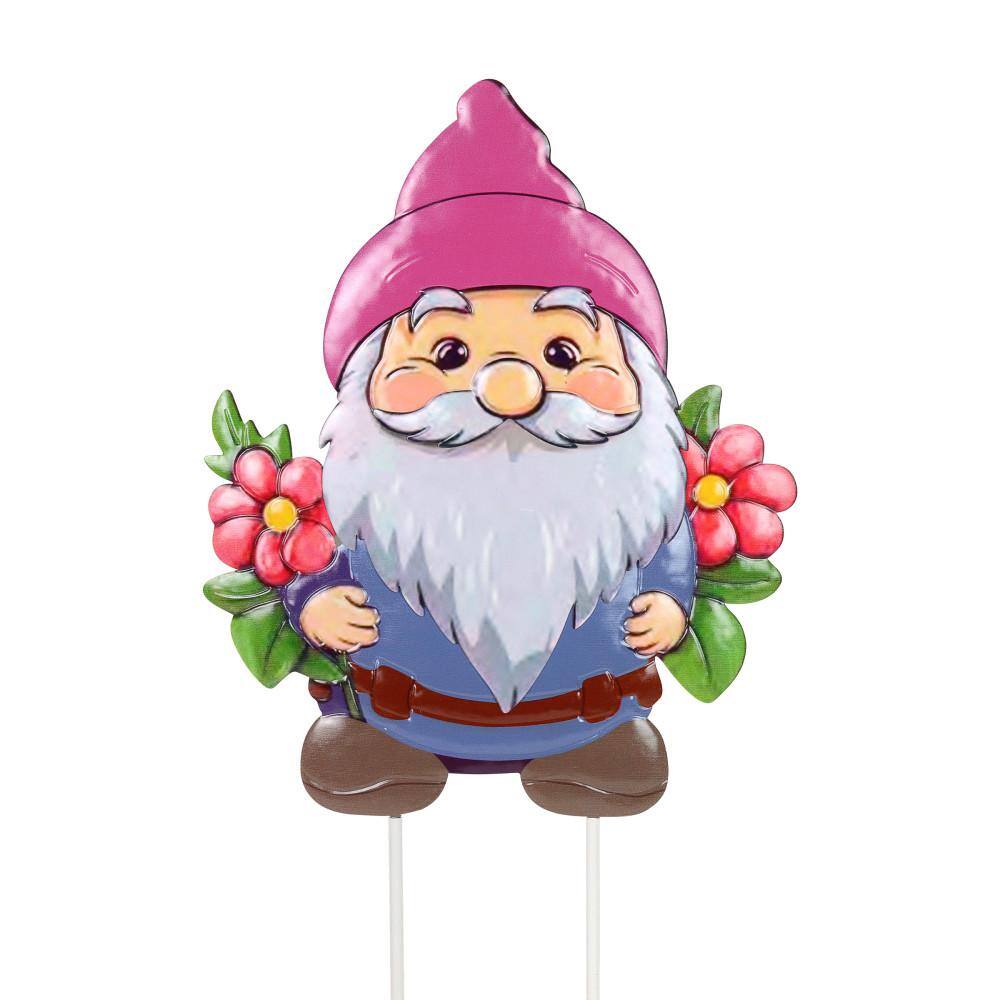 Exhart Colorful Gnome Hand Painted with Flowers 1.87 ft. MultiColor ...