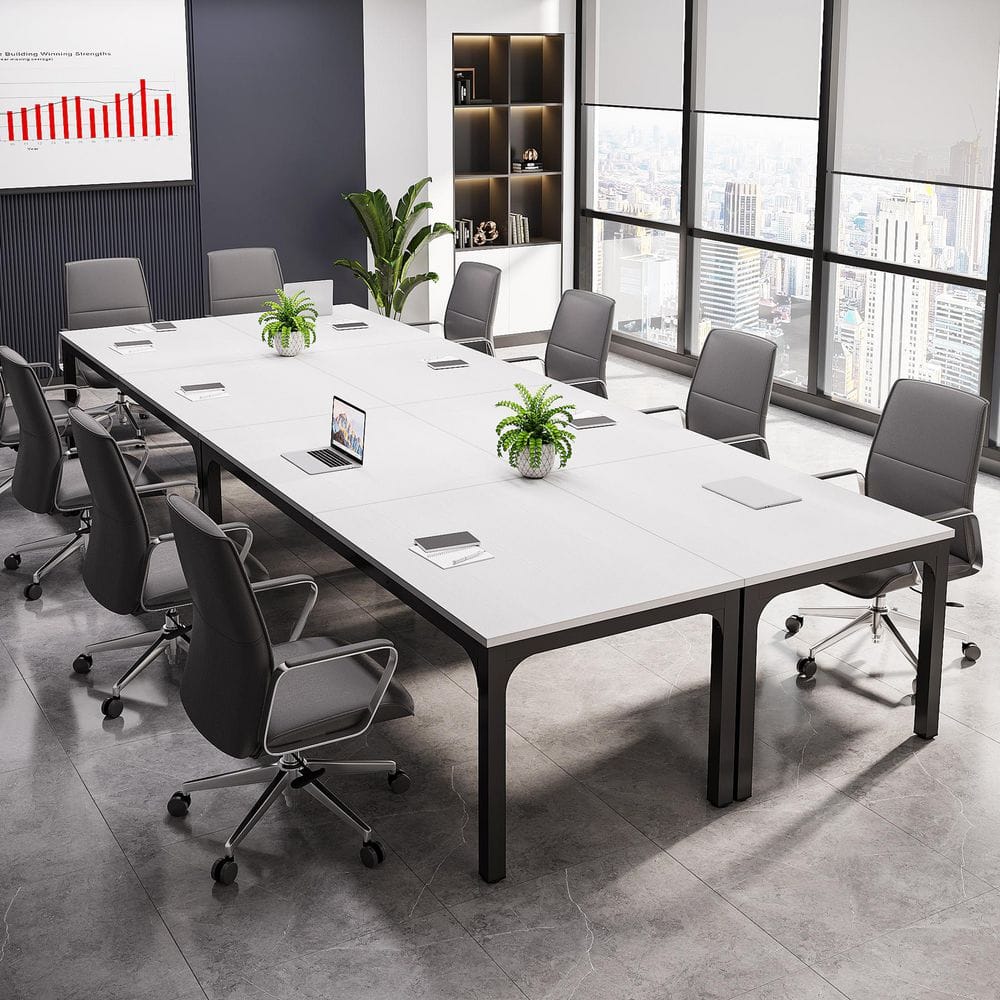 BYBLIGHT Moronia 78.74in. 4-Piece White and Black Conference Room Table ...