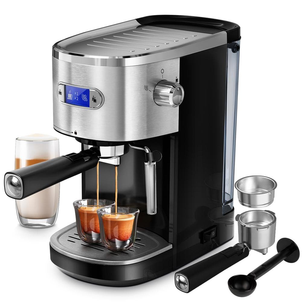 COWSAR 2-Cup Silver Stainless Steel All in 20-Bar Semi-Automatic ...