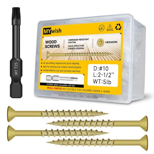 MYWISH #10 x 2-1/2 in. Tan Star Flat-Head Wood Deck Screws (378-Piece) SF-DP00311 - The Home Depot