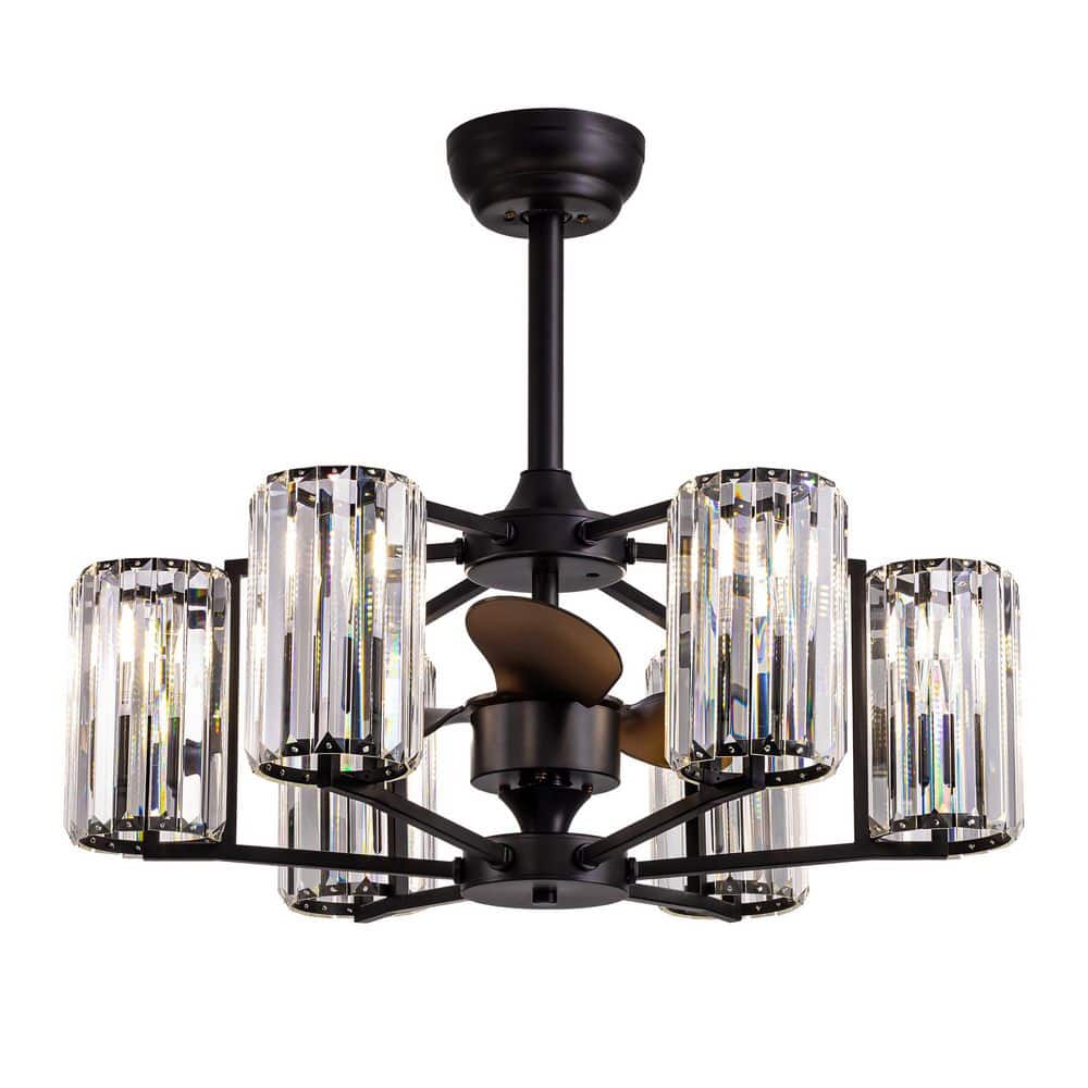 Pacific Core 26.8 in 6-Light Crystal Column Ferris Wheel Black Fan ...