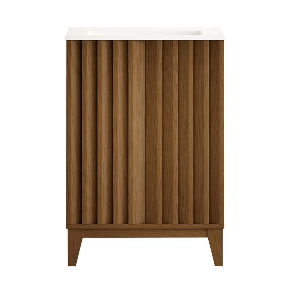 Swiss Madison Troyes 24 in. Freestanding Bathroom Vanity in Brown Oak with White Ceramic Sink ...