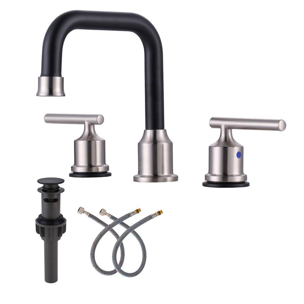 ARCORA 8 in. Widespread Double Handle Basin Faucet in Black and Nickel ...
