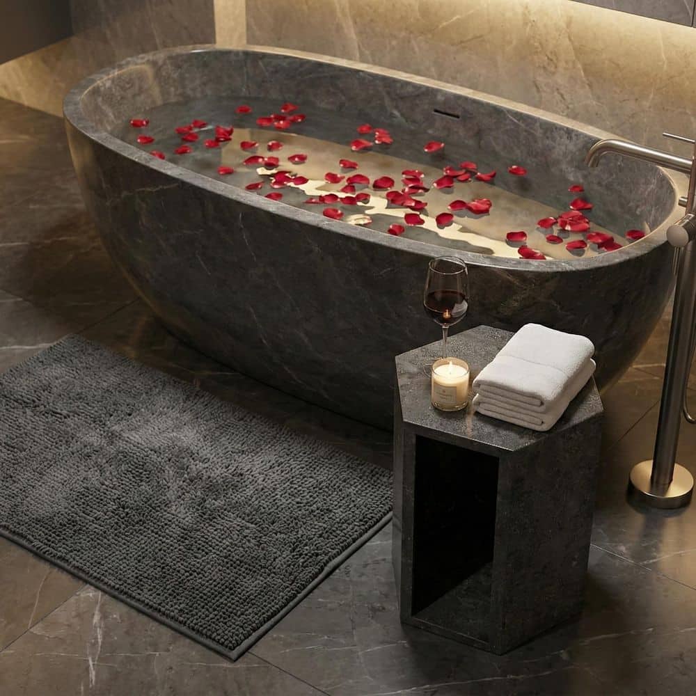 Noble House Aoibhe 12.6 in. Dark Grey Hexagon Marble Stone End Table ...