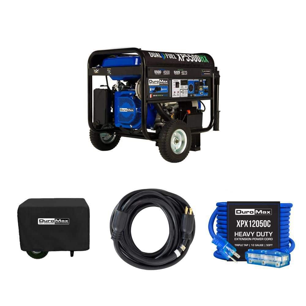 DUROMAX 5500/4500-Watt Dual Fuel Generator with CO Alert, Cover, 25 ft ...