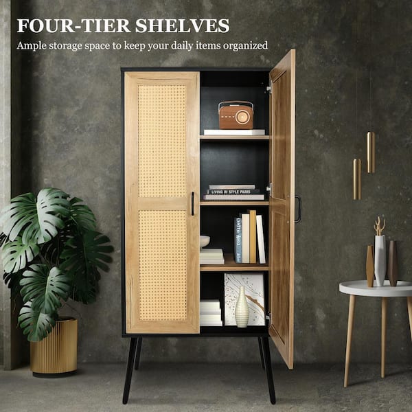 Tall rattan storage cabinet store