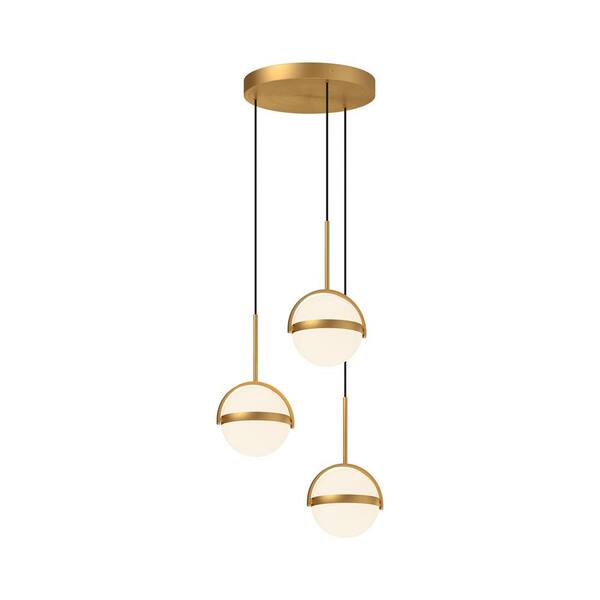 ALORA Globo 3 Head 1 Light 32-Watt Brushed Gold Integrated LED Pendant ...