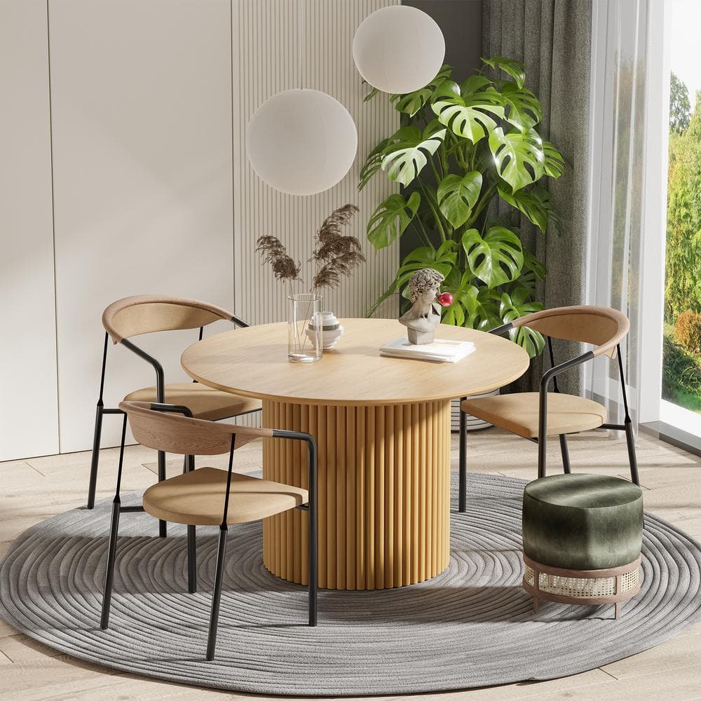 Dovelina Abberton Natural Color Oak Wood Column Base 46 in. Round Dining Table Seats 4 HD 2024416101 1 The Home Depot