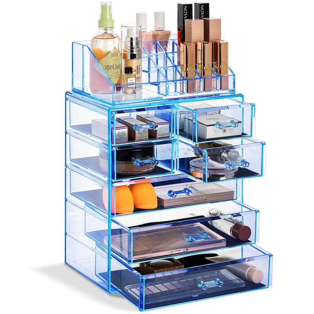 Sorbus Blue Clear Makeup Organizer MUP-SET-34B - The Home Depot