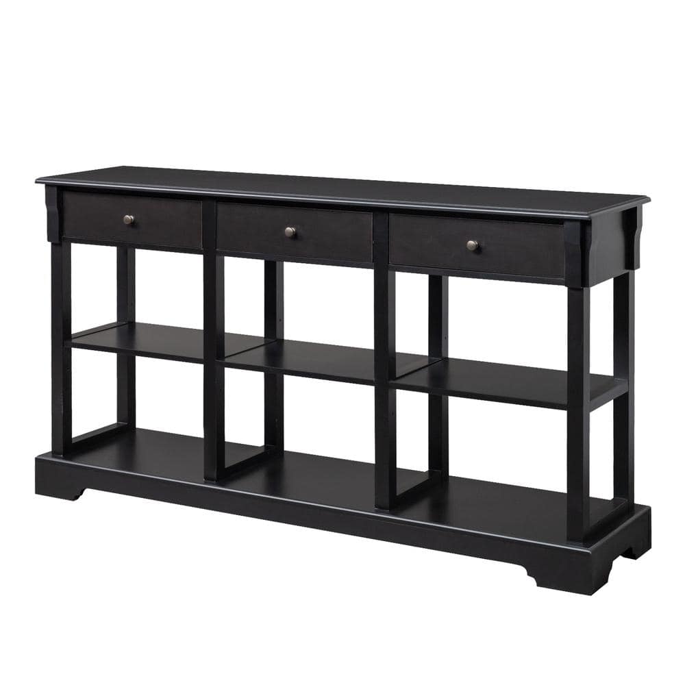 Karl home 58 in. Black Rectangle MDF Console Table with 3-Drawers and ...