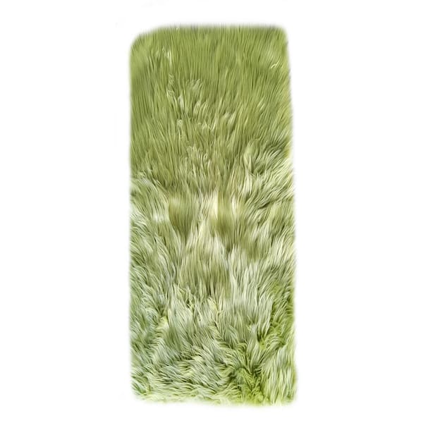 Latepis Faux Sheepskin Fur Green 2 ft. x 8 ft. Cozy Fluffy Rugs Runner ...