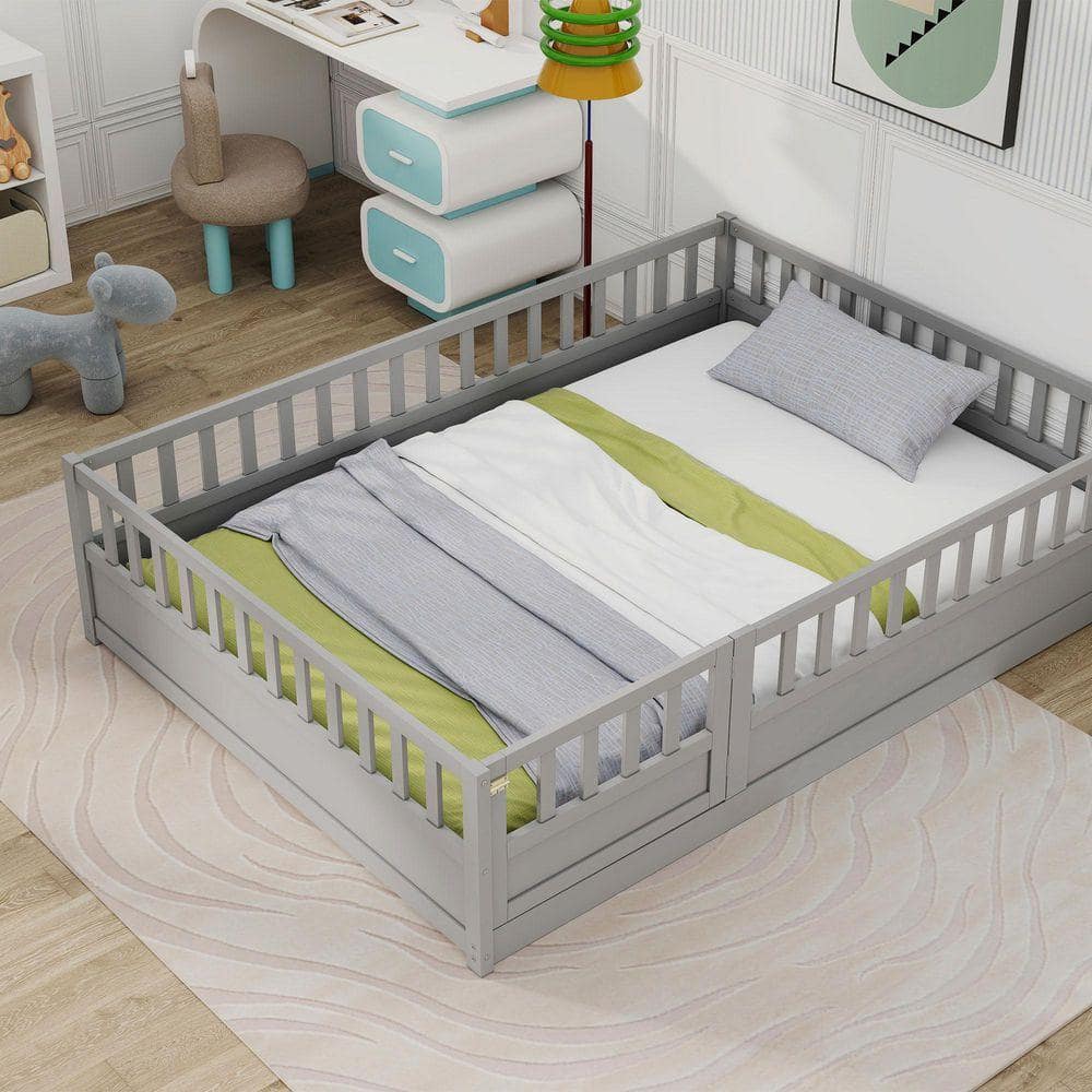 sumyeg Grey Full Size Bed Frame with Integrated Wooden Super with Door ...