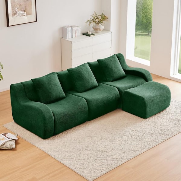 Boyel Living 115.3 in. Wide Slope Arm Teddy Fabric L-Shaped 3-Seat ...
