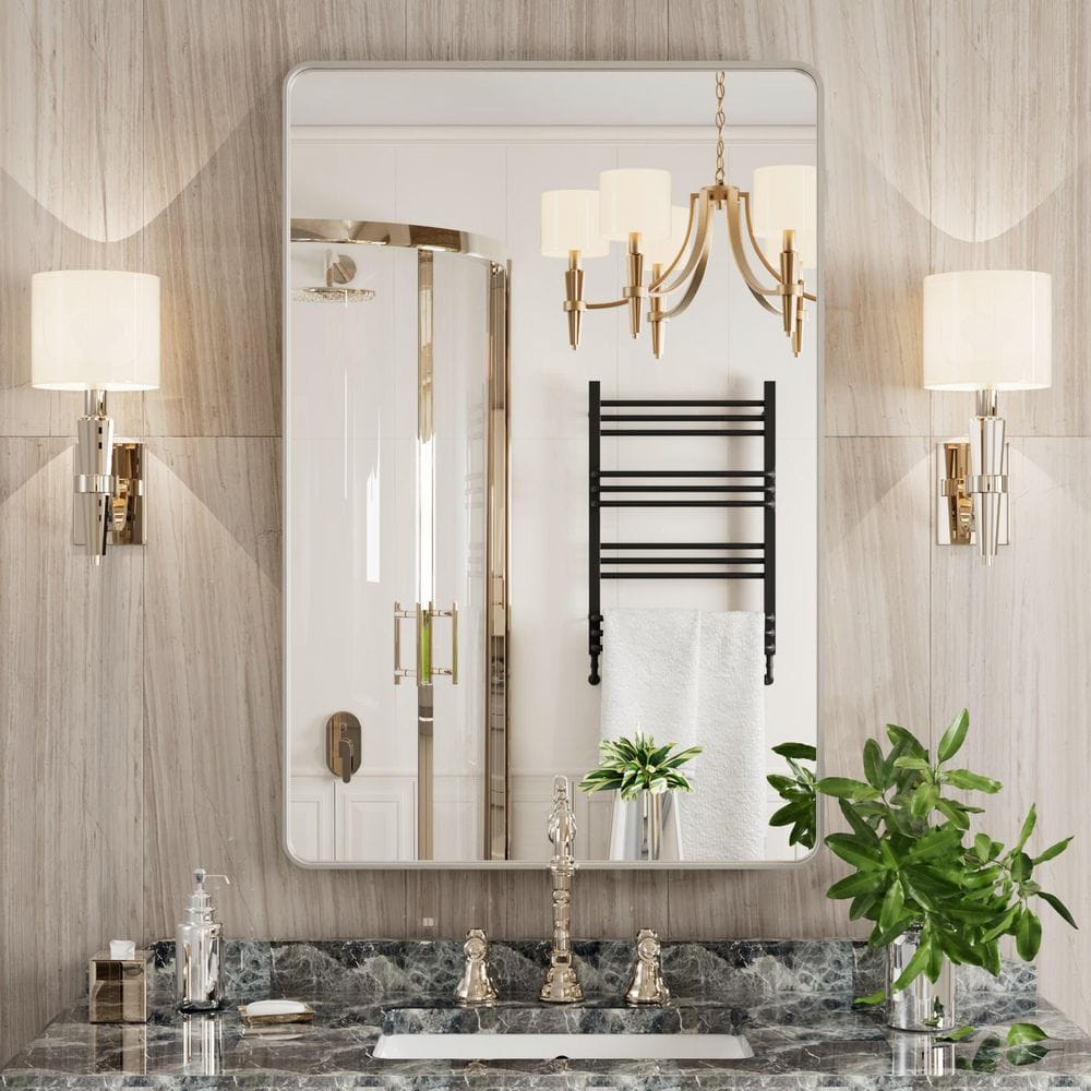 Spigel 24 in. W x 36 in. H Vanity Rectangular Silver Wall Mirror ...