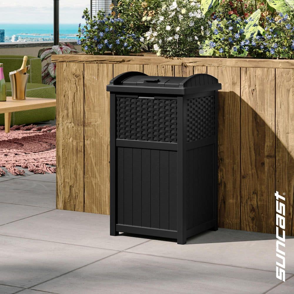 Suncast 30 Gal. Black Outdoor Trash Can with Lid GHW1732BK - The Home Depot