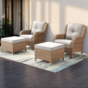 moosprr Arcline 4-Piece Patio Gray Wicker Outdoor Chat Sets with Red ...