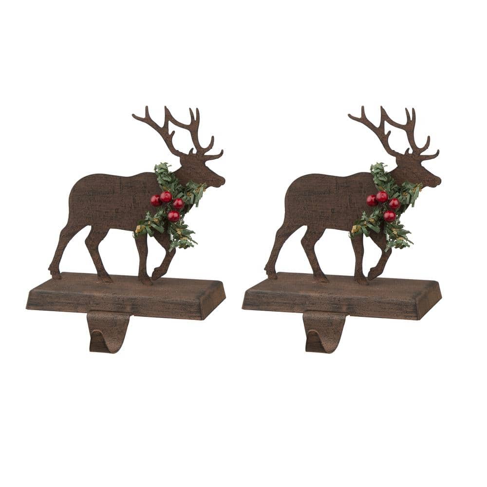 Glitzhome 6.50 in. H Wooden/Metal Reindeer Stocking Holder (2-Pack ...