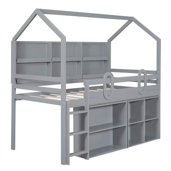 Harper And Bright Designs Gray Twin Size Wood House Loft Bed With