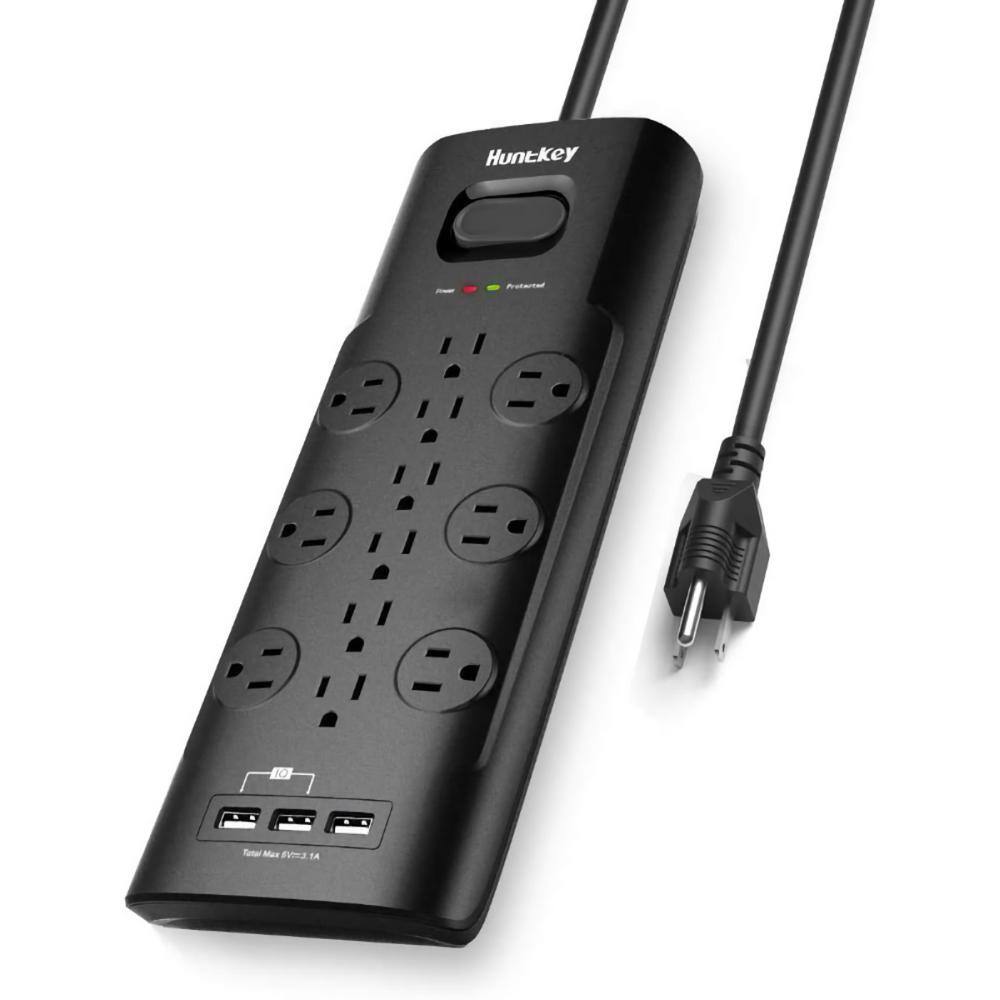 Huntkey 12-Outlets Surge Protector Power Strip 3 USB Ports 5-Volt/3.1 ...