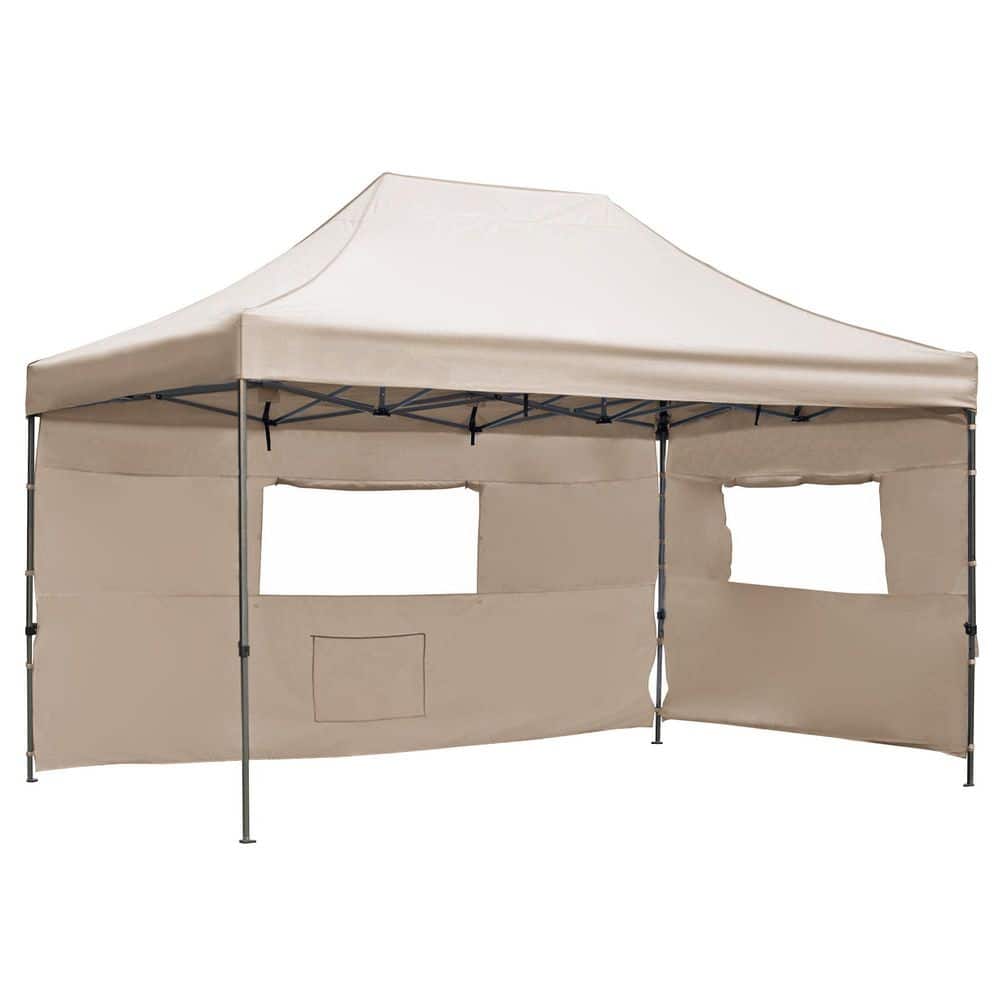 JUJABU 10 ft. x 15 ft. Khaki Pop Up Canopy Tent 3 Height Adjustable ...