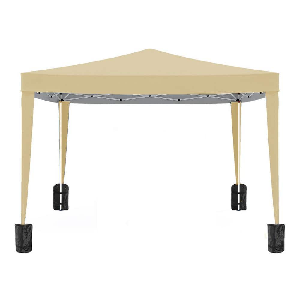 Tidoin 10 ft. x 10 ft. Beige Canopy Outdoor Portable Gazebo with 4 ...