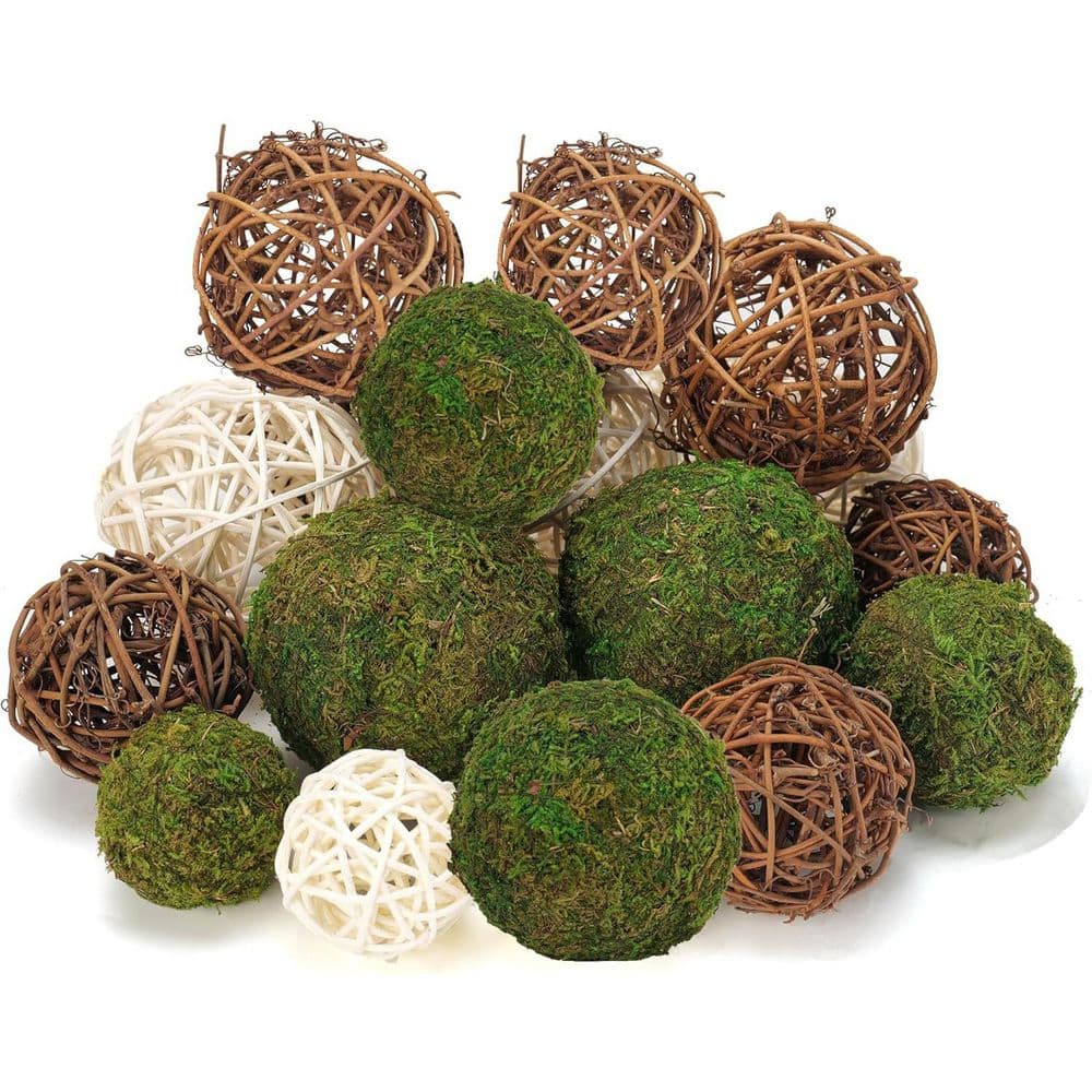 Multi-Colored 3.5 in. x 3.5 in. Wicker Rustic Decorative Balls, Set of ...