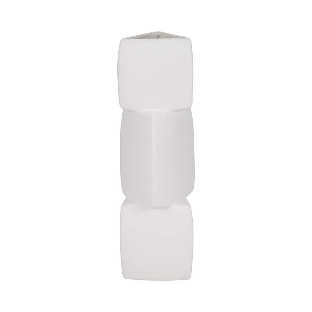 Liv & Skye 17 in. Ivory Stoneware Geometric Stacked Triangle Rough ...