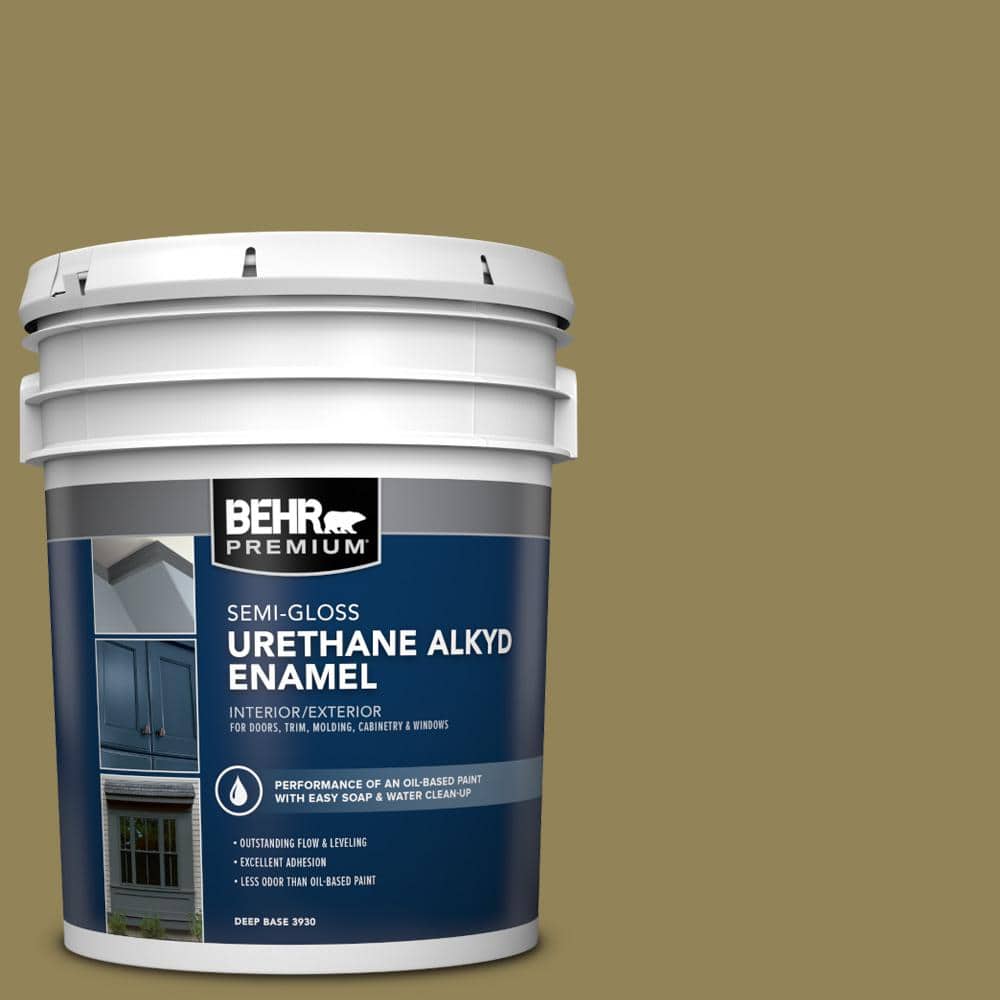 BEHR PREMIUM 5 gal. #S330-6 Dash of Oregano Urethane Alkyd Semi-Gloss ...
