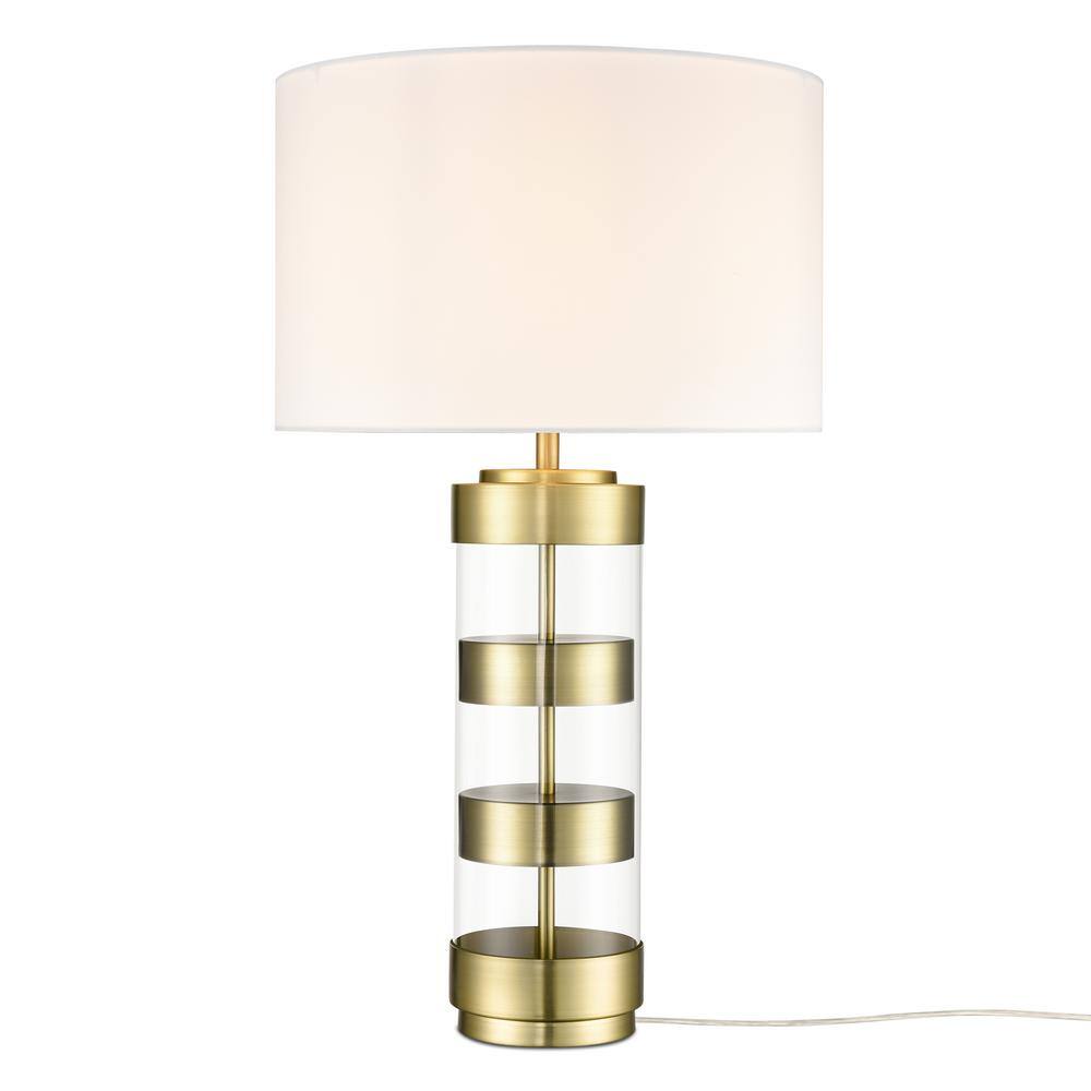 Light Society Tess 24.7 in. Brushed Brass/White Table Lamp with Fabric ...